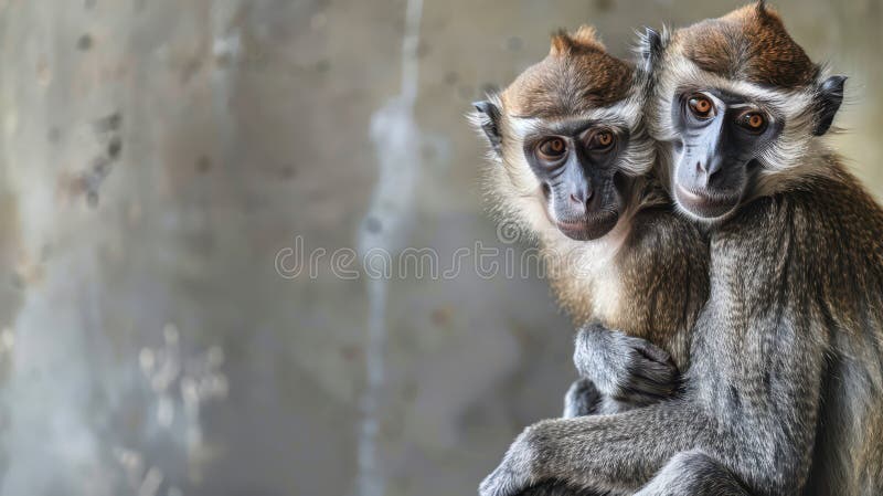 Two Monkeys Cuddling in Close Up, Portrait Style Stock Photo - Image of ...