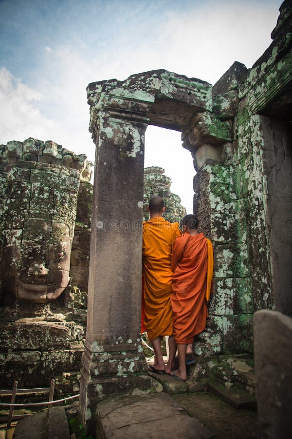 Two Monks in Angkor Wat, Cambodia Editorial Stock Image - Image of ...