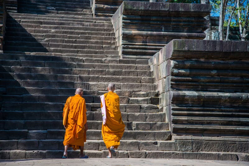 Two Monks Walking on Stone Stair Stock Image - Image of nature ...