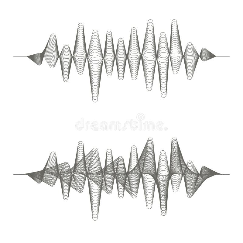 Two Monochrome Sound Waves on White Background. Stock Vector ...
