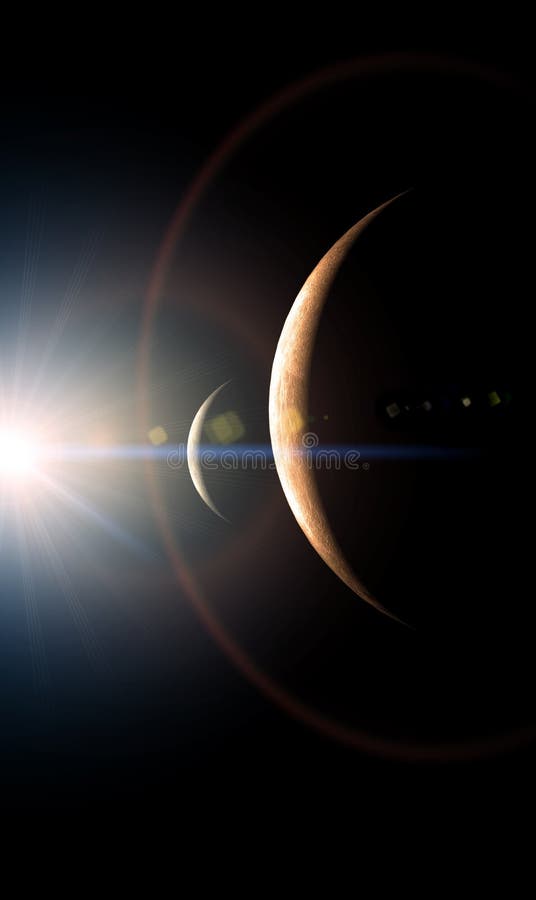 Moon with Rising Sun stock illustration. Illustration of universe ...