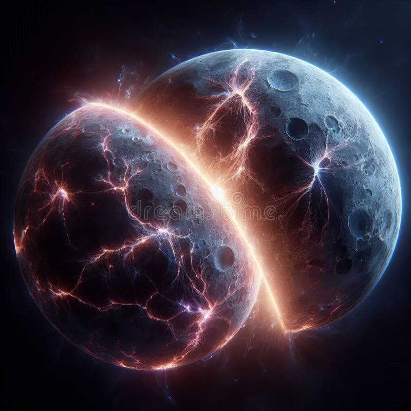 Two Moons Both Broken and Scarred Orbit Each Other Closely Their Stock ...