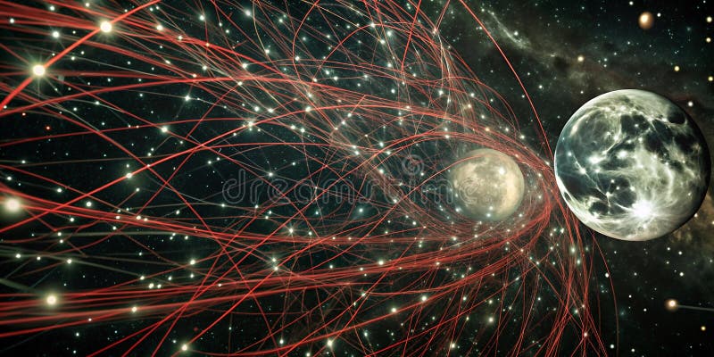 Two Moons and Celestial Filaments in Dramatic Lighting Stock ...