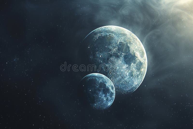 Two Moons in the Cosmic Night Stock Illustration - Illustration of ...