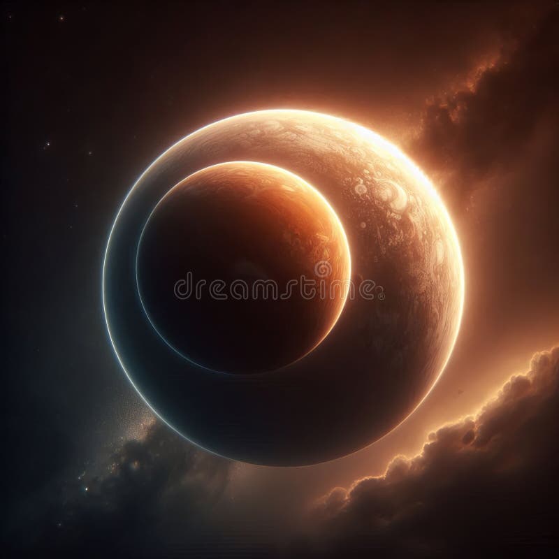 Two Moons One a Dim Rust Colored Sphere and the Other a Glowing Stock ...