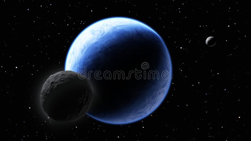 Two Moons Orbiting an Earth-like Planet Stock Illustration ...
