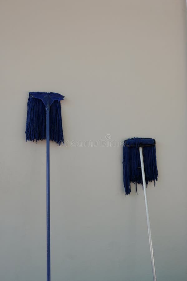 Two Mops Leaning Against the Wall Stock Image - Image of closeup ...