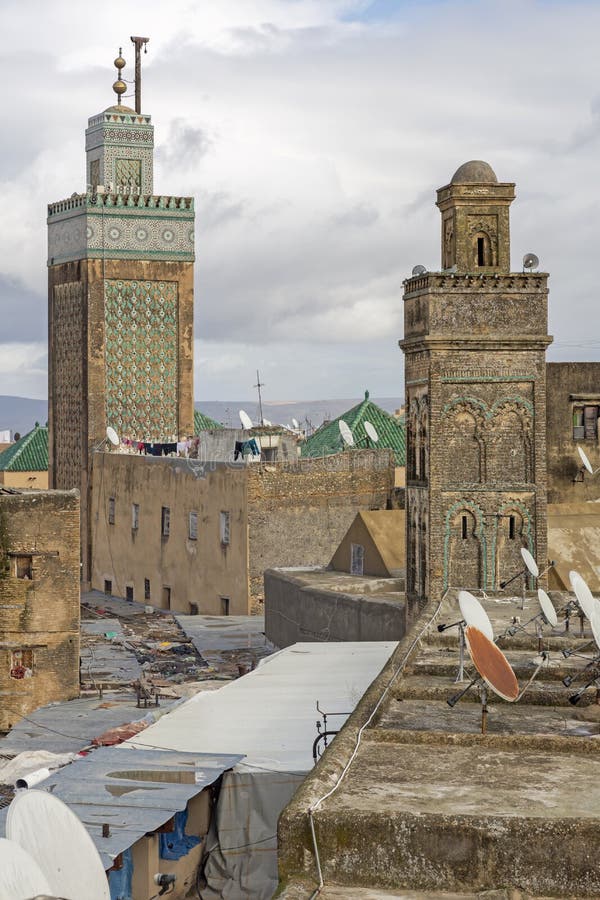 Two Mosques in the City of Fes, Morocco Stock Image - Image of roof ...