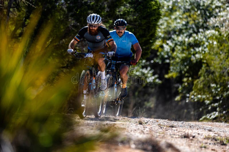 Two Mountain Bikers Enjoying the Thrill of the Ride on a Sunny Day ...