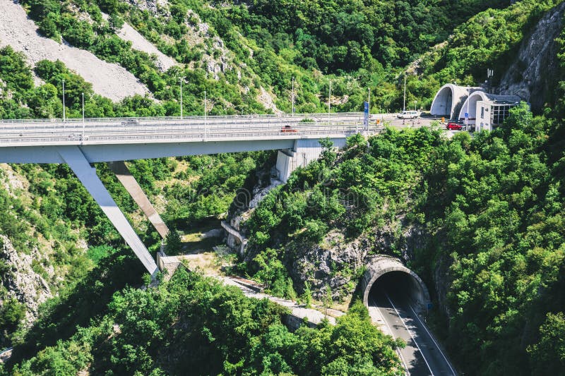 Two Mountain Tunnel and Bridge One Over the Other Stock Image - Image ...