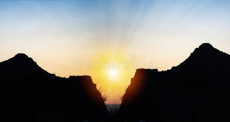 Two Mountains with Sunset in the Background. Copy Space for Your Design ...