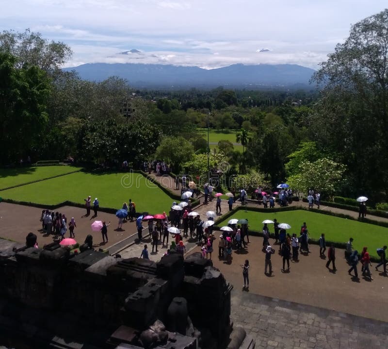 Two Mountains Visible from the Top of Borobudur Temple Editorial Photo ...