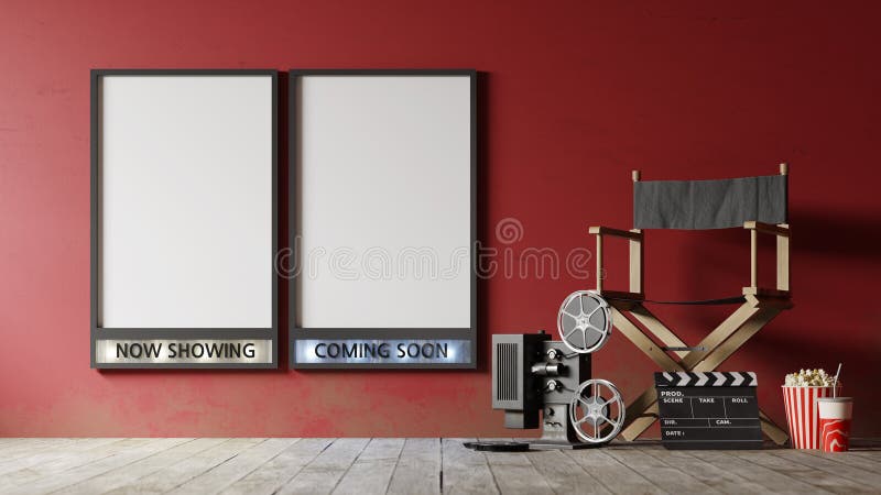Two Movie Posters with "Now Showing" and "Coming Soon" on the Red Wall ...