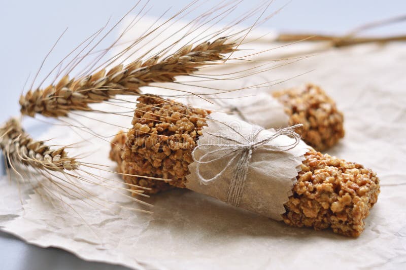Muesli bars with wheat ear stock image. Image of grain - 103624295