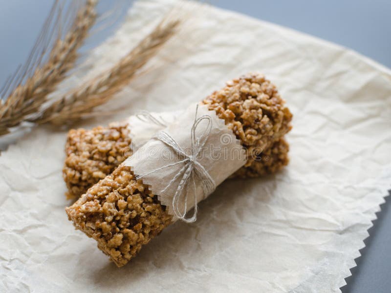 Muesli bars with wheat ear stock image. Image of eating - 107442407