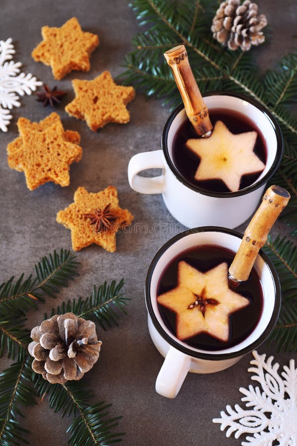 Two Mug of Hot Red Mulled Wine Spices and Gingerbread Stock Photo ...
