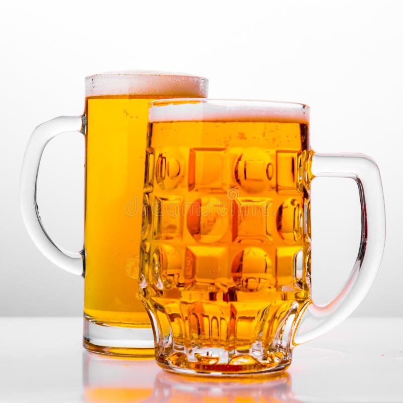 Two Mugs of Fresh Beer with Cap Foam Stock Image - Image of bubble ...