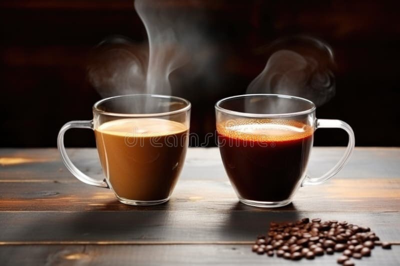 Two Mugs with Hot Coffee, Steam Forming Heart Shape Stock Image - Image ...