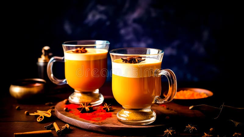 Two Mugs of Hot Spiced Tea Sit on Wooden Cutting Board. Generative AI ...