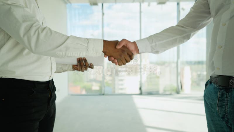 Builders Shaking Hands Near Modern Cottage Stock Video - Video of ...