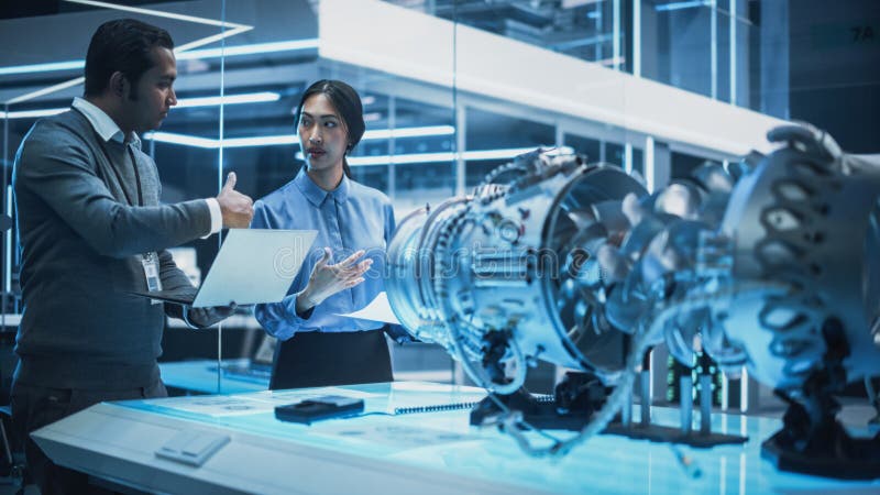 Two Multiethnic Employees Work in Modern Innovative Research Facility ...