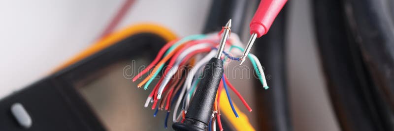 Two Multimeter Probes Checking Quality of Network Wiring Closeup Stock ...