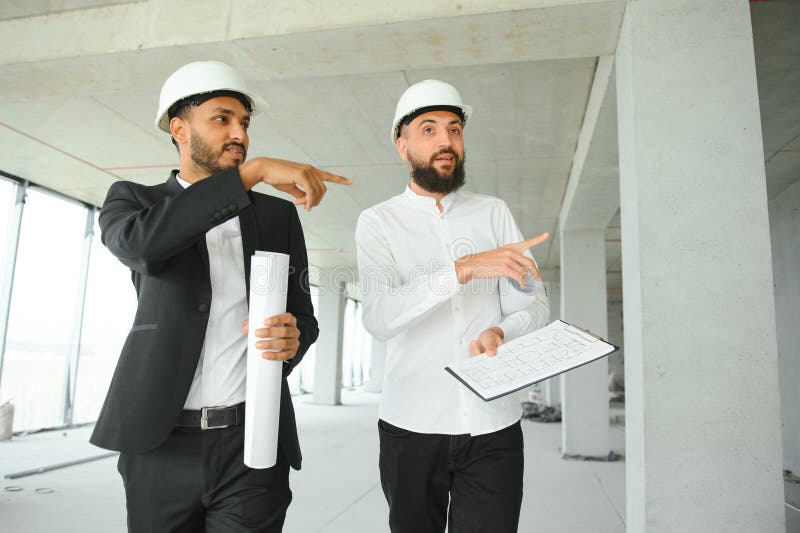 Two Multiracial Business Man Construction Site Engineer Stock Image ...