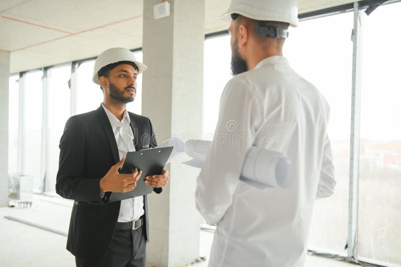 Two Multiracial Business Man Construction Site Engineer Stock Image ...