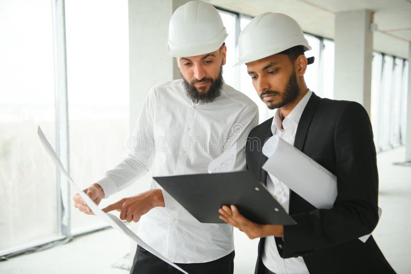 Two Multiracial Business Man Construction Site Engineer Stock Image ...