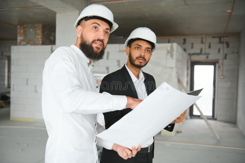 Two Multiracial Business Man Construction Site Engineer Stock Photo ...