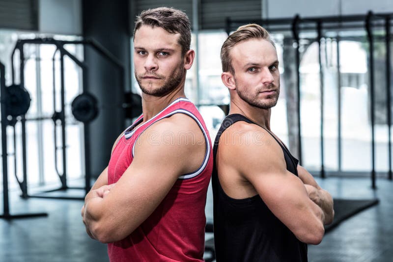 Two Muscular Men Giving Back To Back Stock Image - Image of physique ...