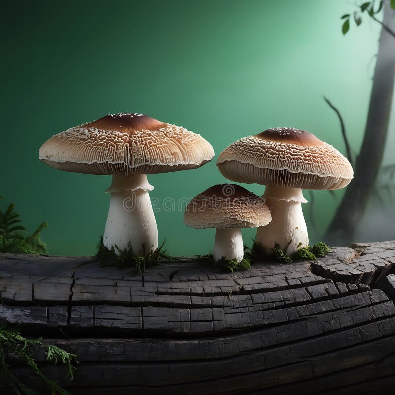 Two Mushrooms on a Log with a Green Background Stock Illustration ...
