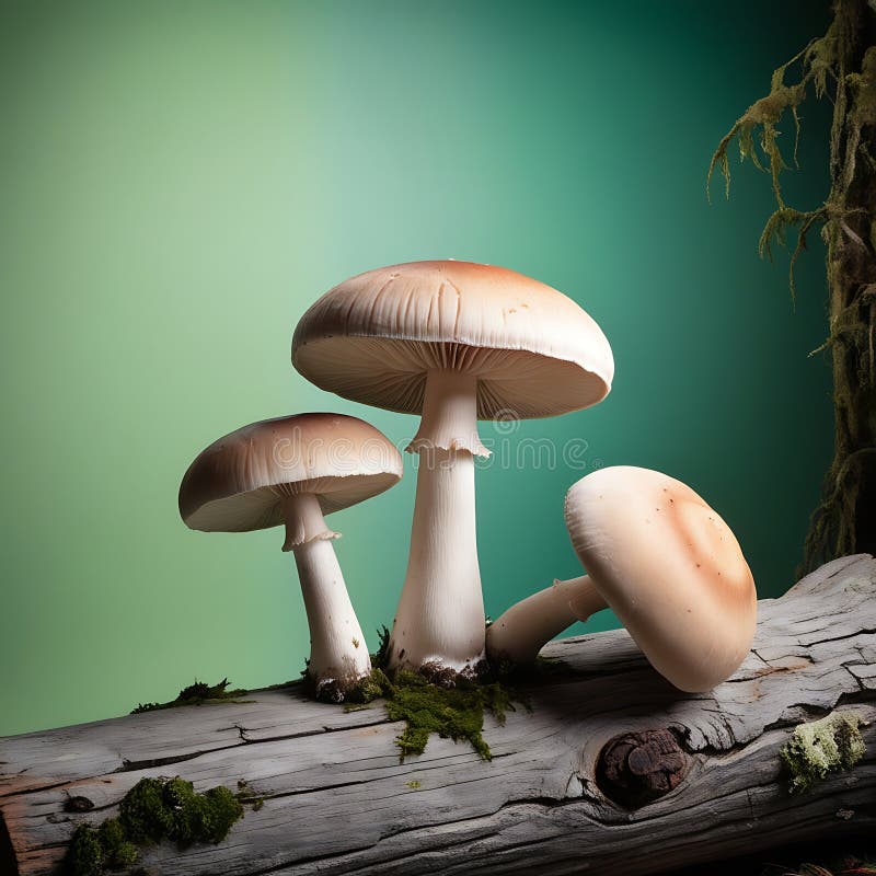 Two Mushrooms on a Log with a Green Background Stock Illustration ...