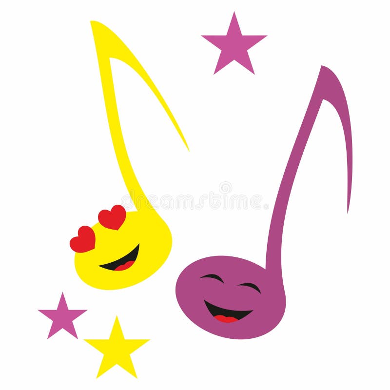 Group Two Musical Notes, Decorative Design with Stars, Vector Icon ...