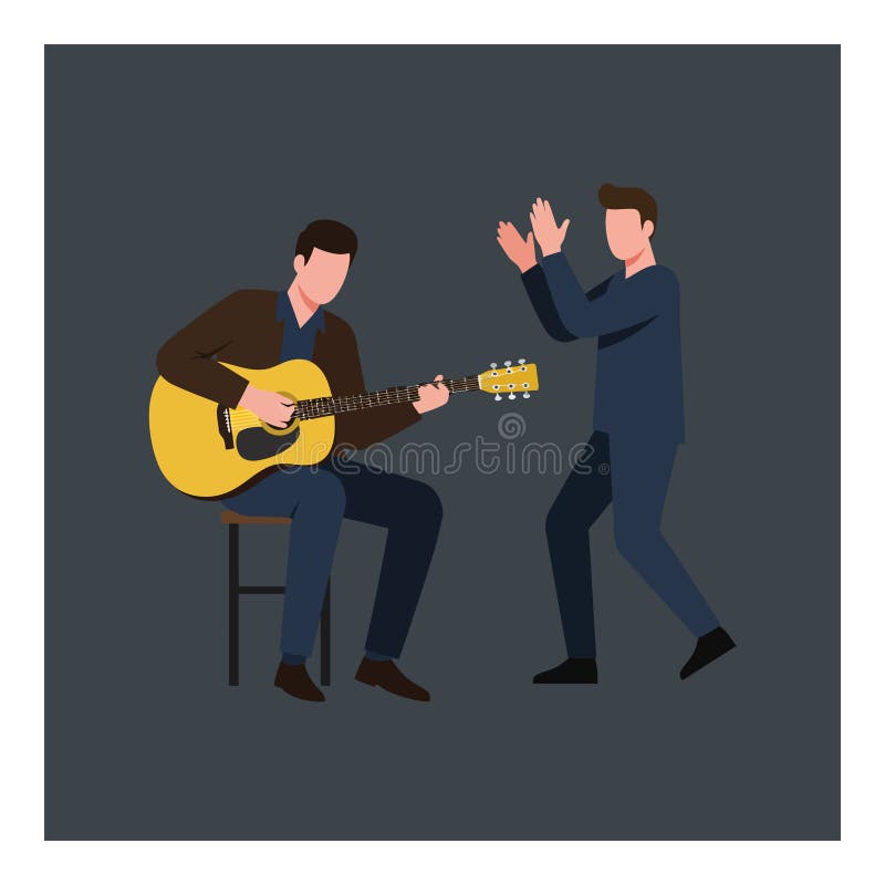 Two Musicians Performing Together with Guitar and Clapping in Flat ...
