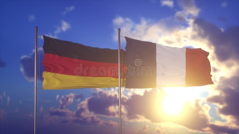 Two National Flags of Germany and France Fluttering with Dramatic ...