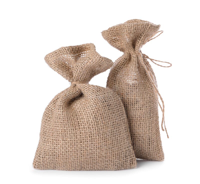 Two Natural Burlap Sacks Isolated on White Stock Image - Image of ...