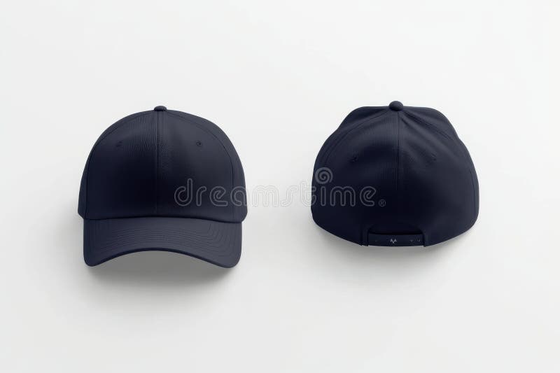 Two Navy Blue Baseball Caps Showing Front and Back on White Background ...