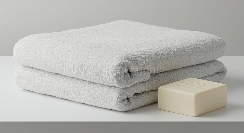 Two Neatly Folded White Towels Rest on a Surface, Showcasing a Soft ...