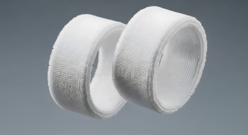 Two White Rolls of Hook and Loop Fastener Tape Floating Against a Gray ...