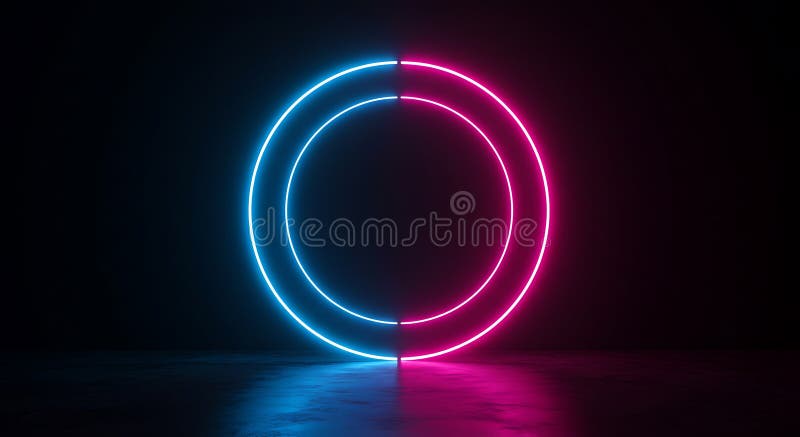 Two Neon Circles Form an Incomplete Ring Against a Dark Background. the ...
