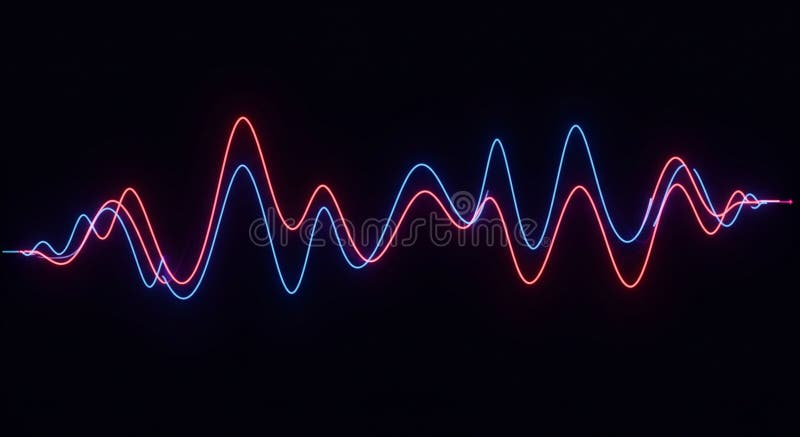 Two Neon-colored Sinusoidal Waveforms with Contrasting Red and Blue ...