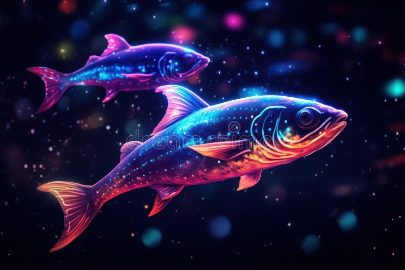 Two Neon Fish on a Dark Background Stock Illustration - Illustration of ...