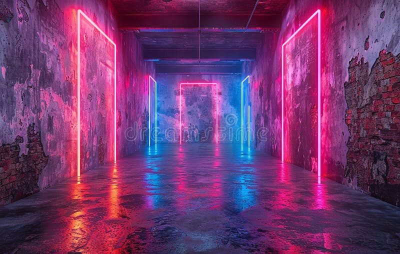 Two Neon Lights on Two Walls, in the Style of Heavy Impasto Texture ...