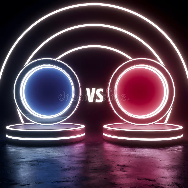 Two Neon Lit Platforms, Blue and Red, VS Symbol, Futuristic Setting ...