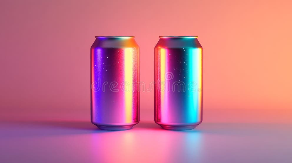 Two Neon-lit Soda Cans with Vibrant Reflections. Stock Photo - Image of ...
