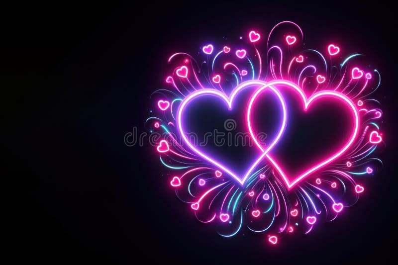Two Neon Love Hearts. Space for Text. Stock Image - Image of frame ...