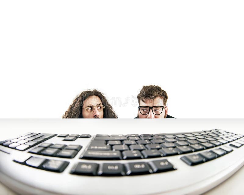 Two Nerds Staring at a Keyboard Stock Photo - Image of humor ...