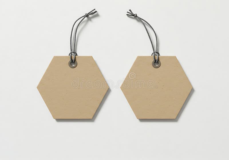 Two Hexagonal Craft Tags with Strings Lying on a Clean, Minimalist ...