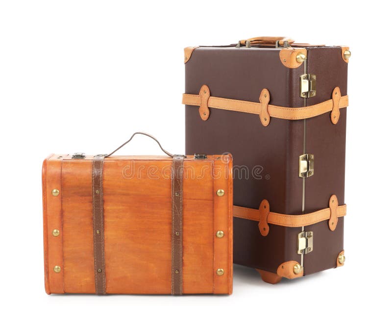 Two New Brown Suitcases Isolated on White Stock Photo - Image of style ...
